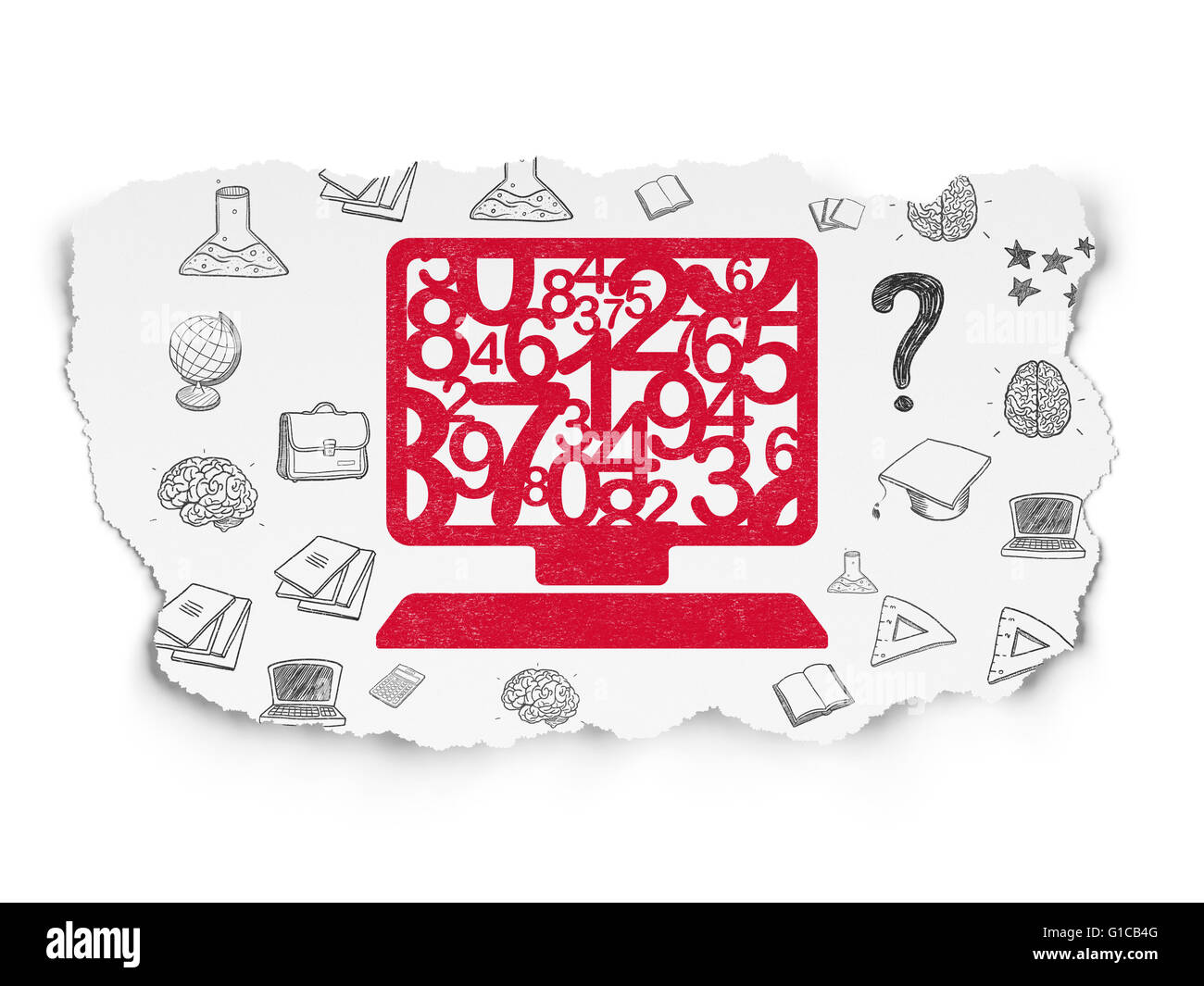 Studying concept: Computer Pc on Torn Paper background Stock Photo - Alamy