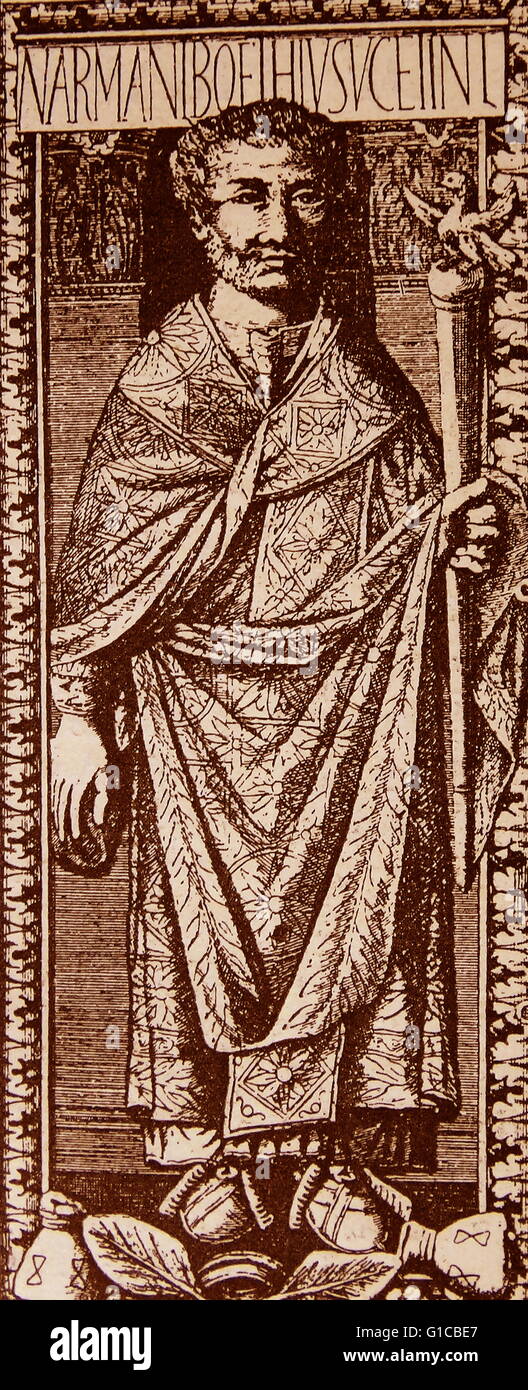 Engraving depicting Anicius Manlius Severinus Boëthius (480-524) a ...