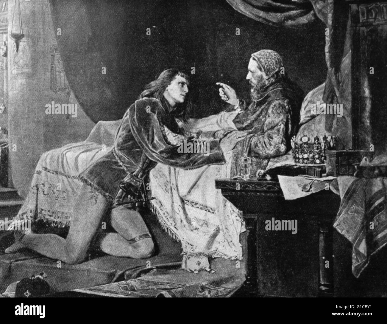 Engraving depicting King Henry IV on his death-bed Stock Photo - Alamy