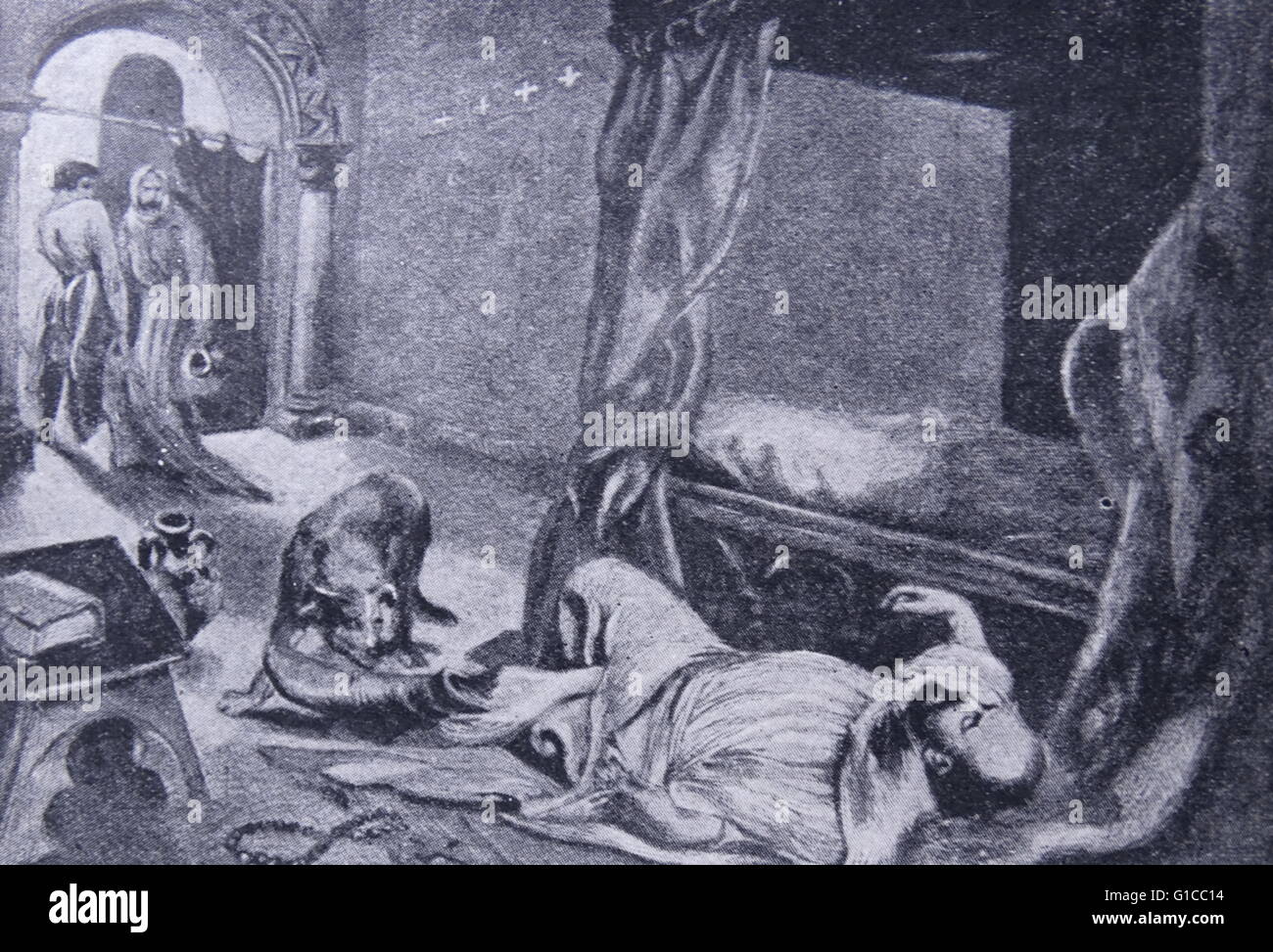 Engraving depicting the tragic death of William the Conqueror (1028 ...