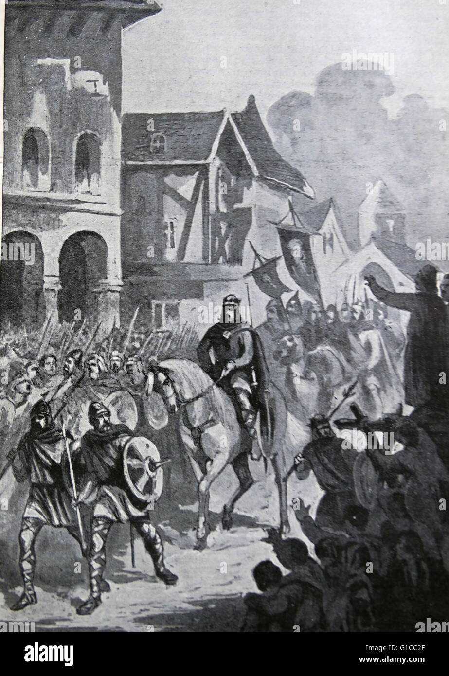 Engraving depicting Charles Martel (686-741) a Frankish statesman and ...
