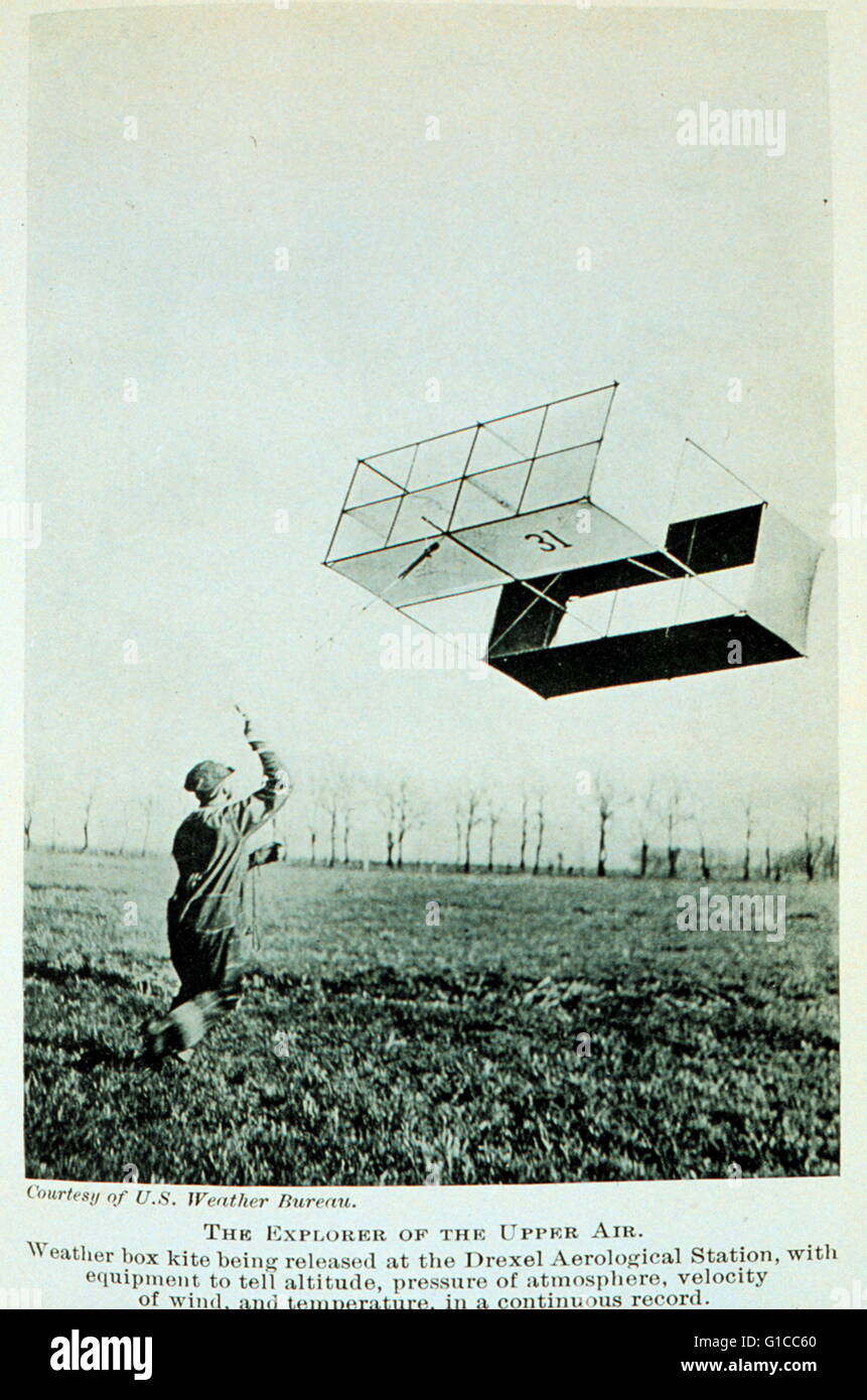 Exploring the upper air with a weather box kite. The kite was released ...