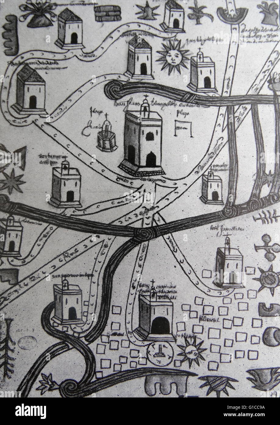 Illustration depicting the village of Cuzcatlan, a pre-Columbian Nahuat ...
