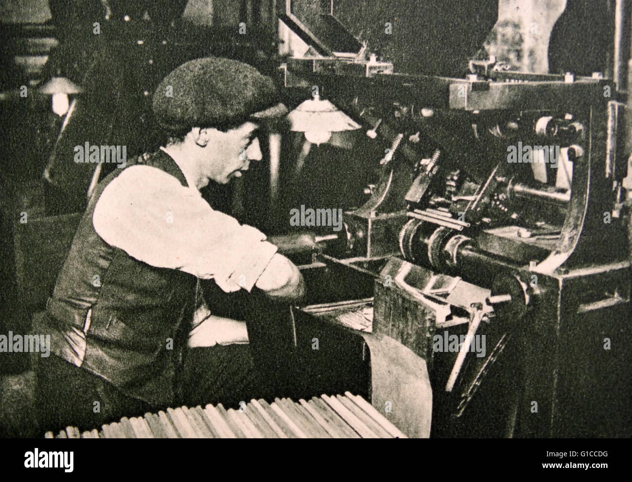 male machine operator in a pencil factory circa 1925 Stock Photo - Alamy