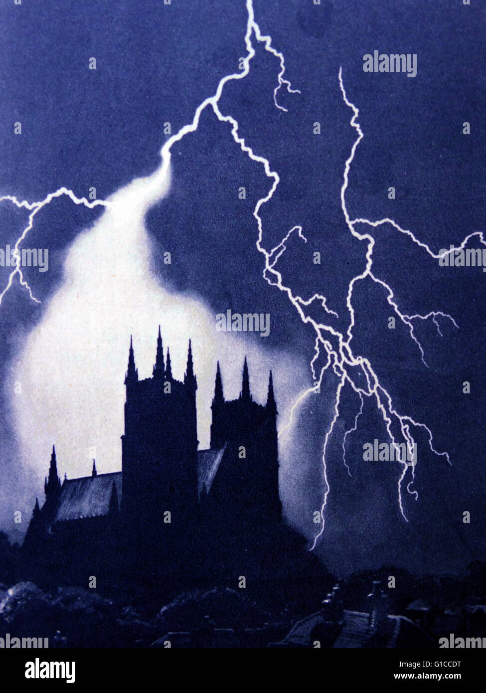 Lightening strike over a cathedral Stock Photo - Alamy