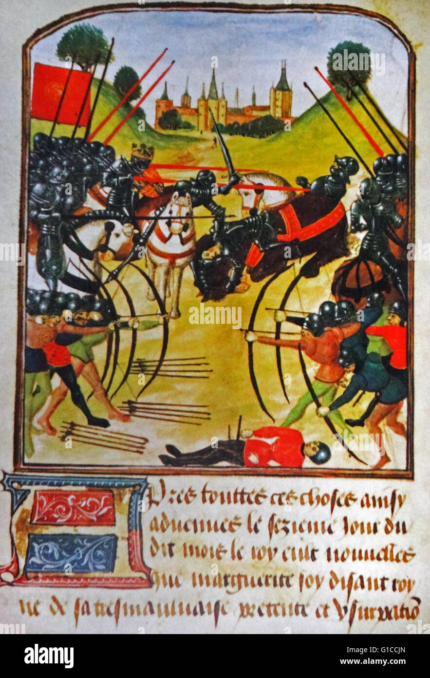 Illumination of the Battle of Tewkesbury of 1471. Dated 15th Century ...