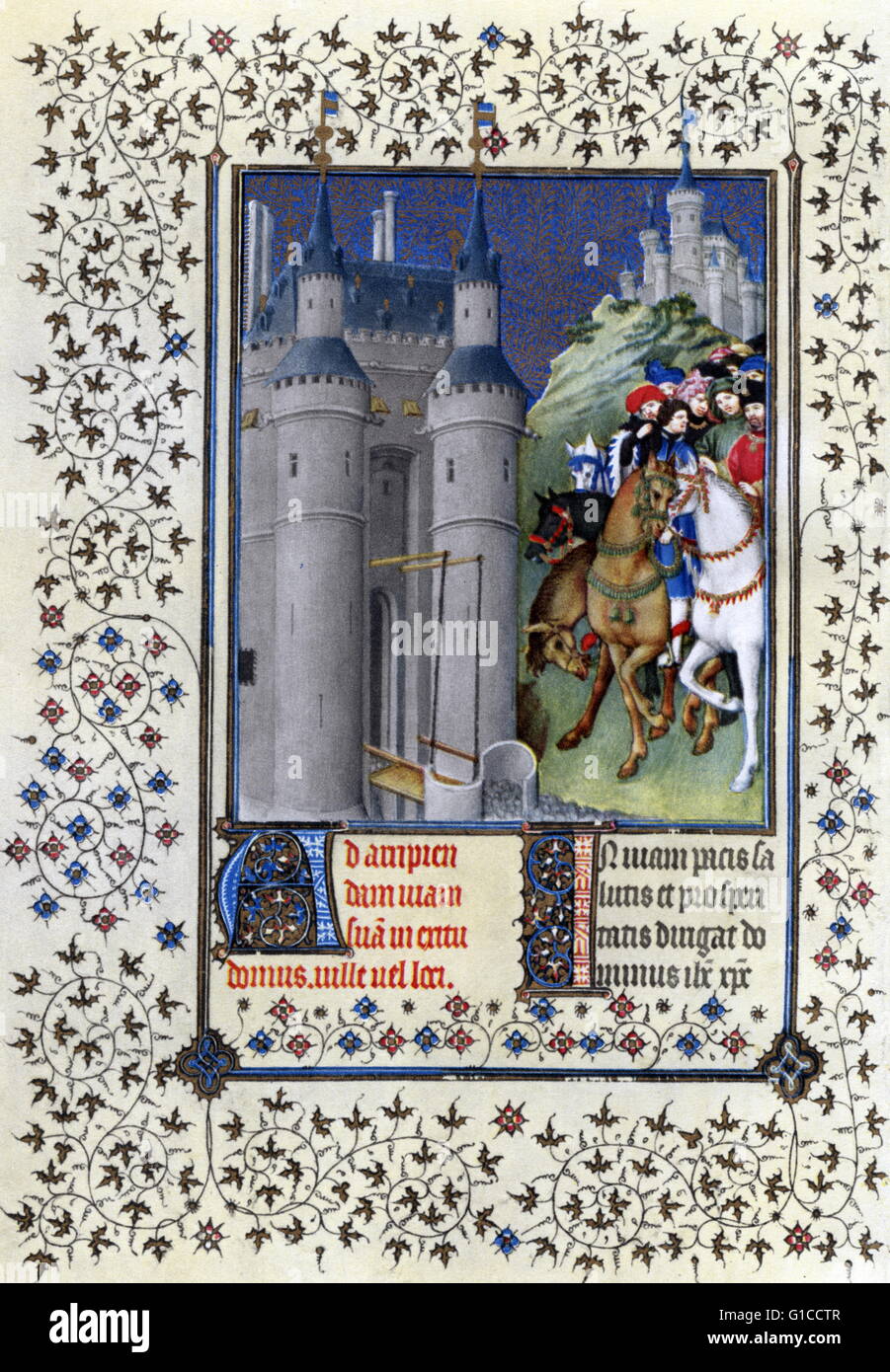 Illumination depicting Duc de Berry on a Journey from the Belles Heures ...