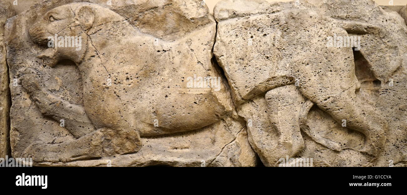 Frieze from Xanthos depicting Satyrs hunting wild animals. Dated 460 BC ...