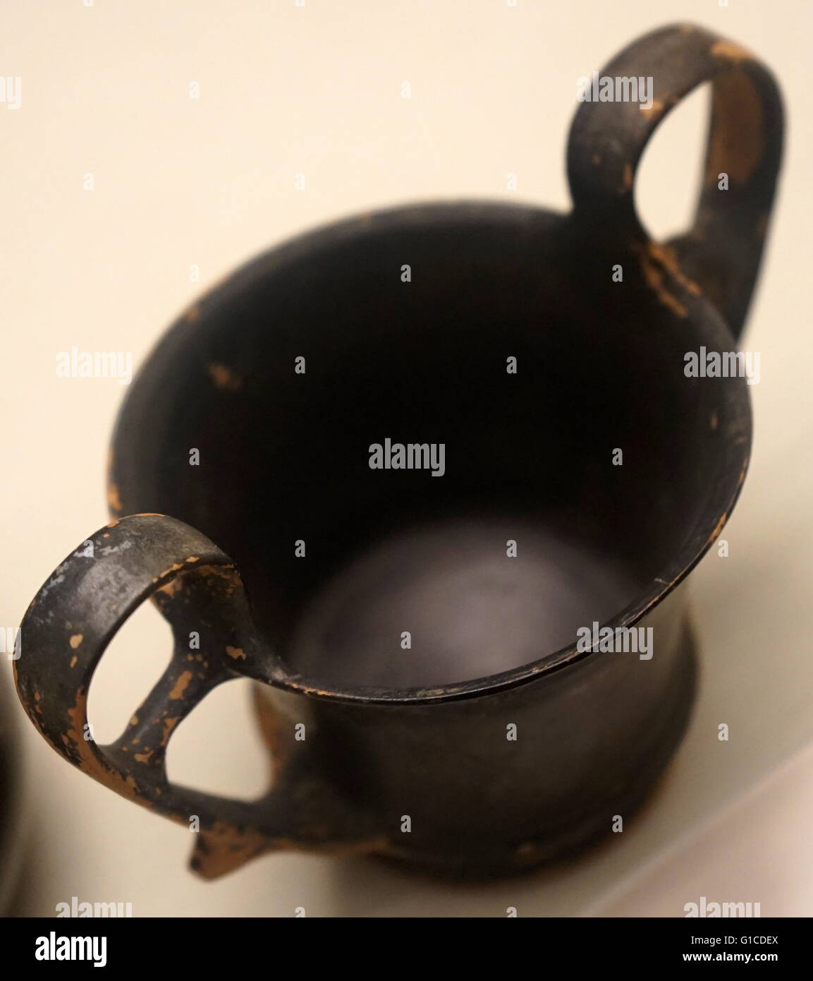 Pottery black-glazed beaked pouring vessel (oinochoe). From Athens ...