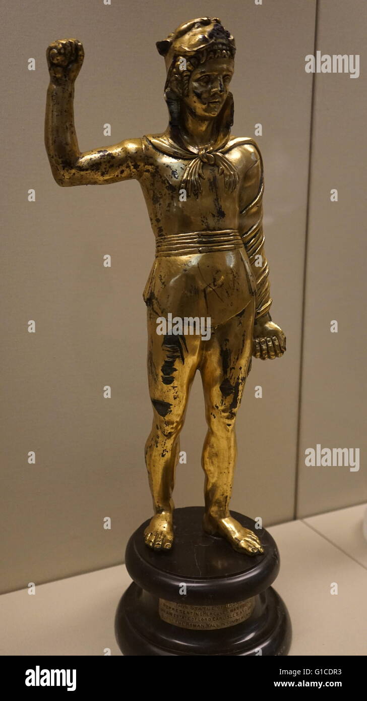 Gilded copper figure of Hercules from Hadrian's Wall. Dated 2nd Century ...
