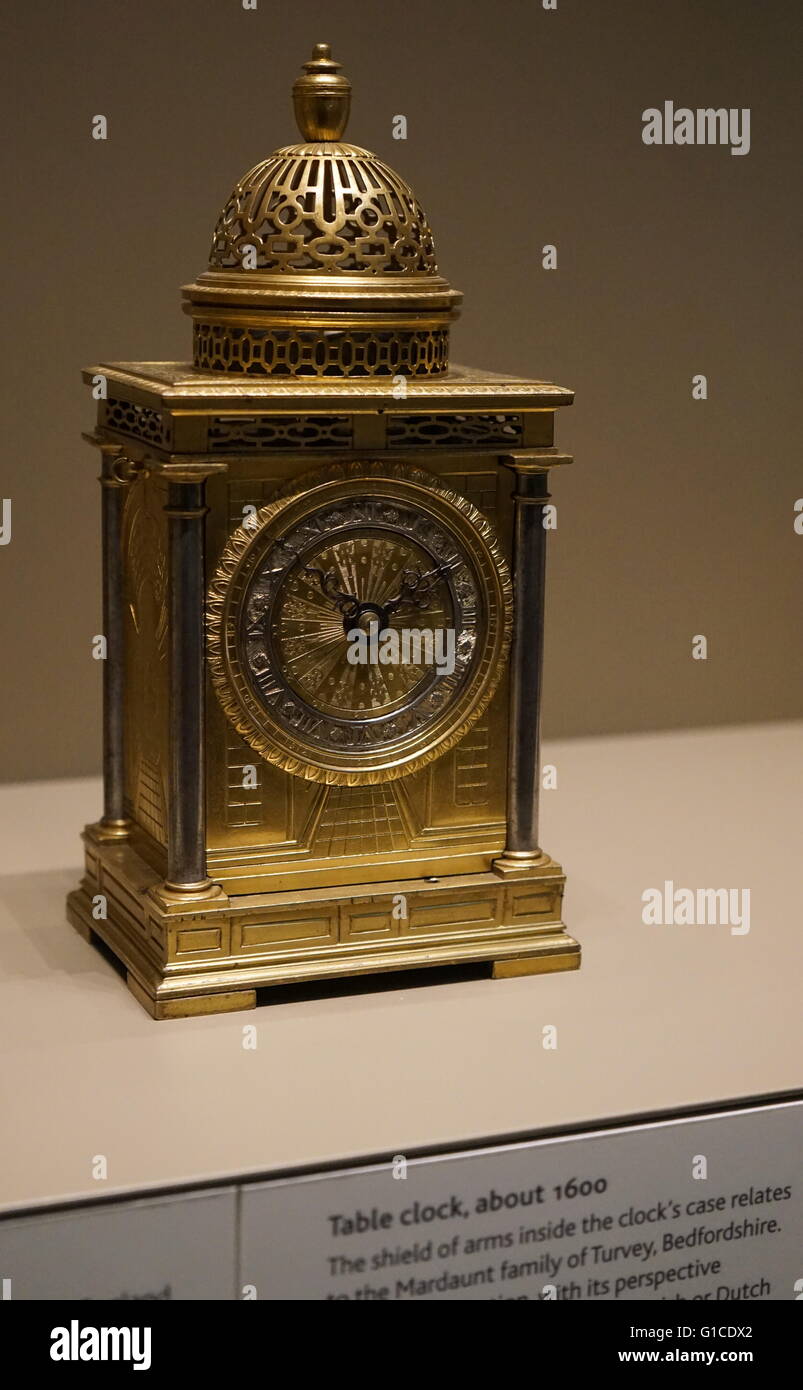 17th Century spring driven table clock. Dated 1600 Stock Photo - Alamy