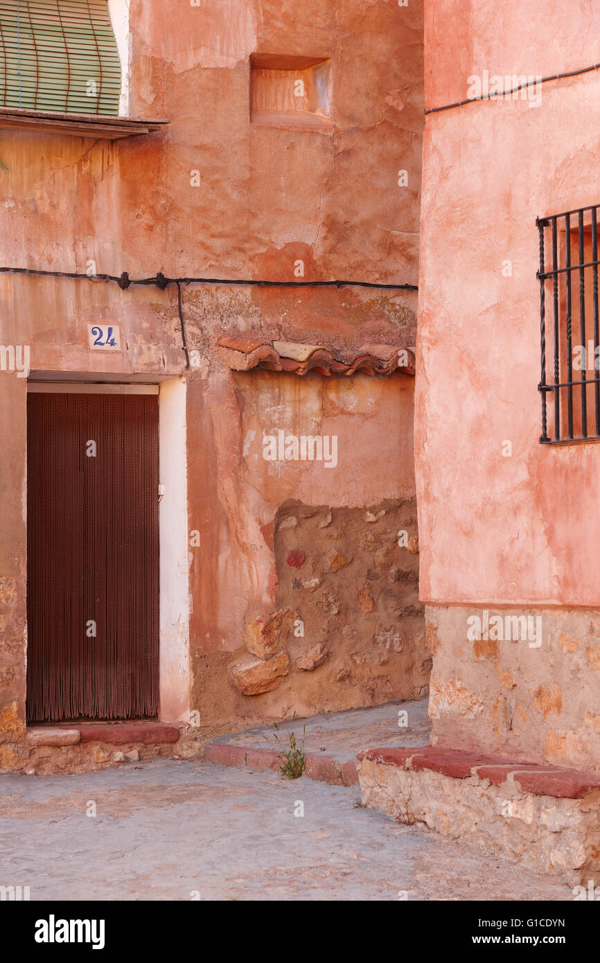 Picturesque red gypsum facade in Albarracin. Spain. Vertical Stock ...