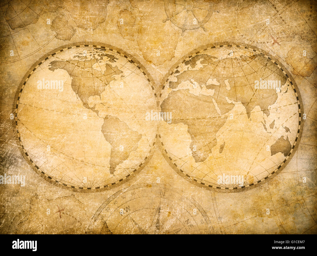 old vintage world map based on image furnished by NASA Stock Photo - Alamy