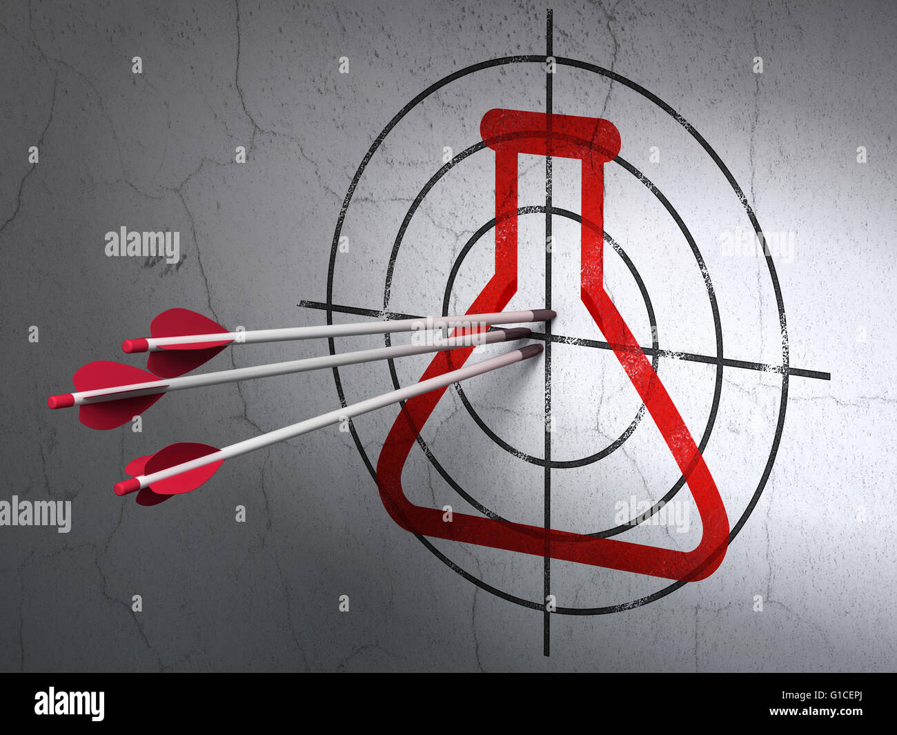 Science concept: arrows in Flask target on wall background Stock Photo ...