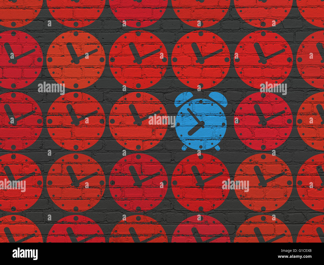 Timeline concept: alarm clock icon on wall background Stock Photo - Alamy