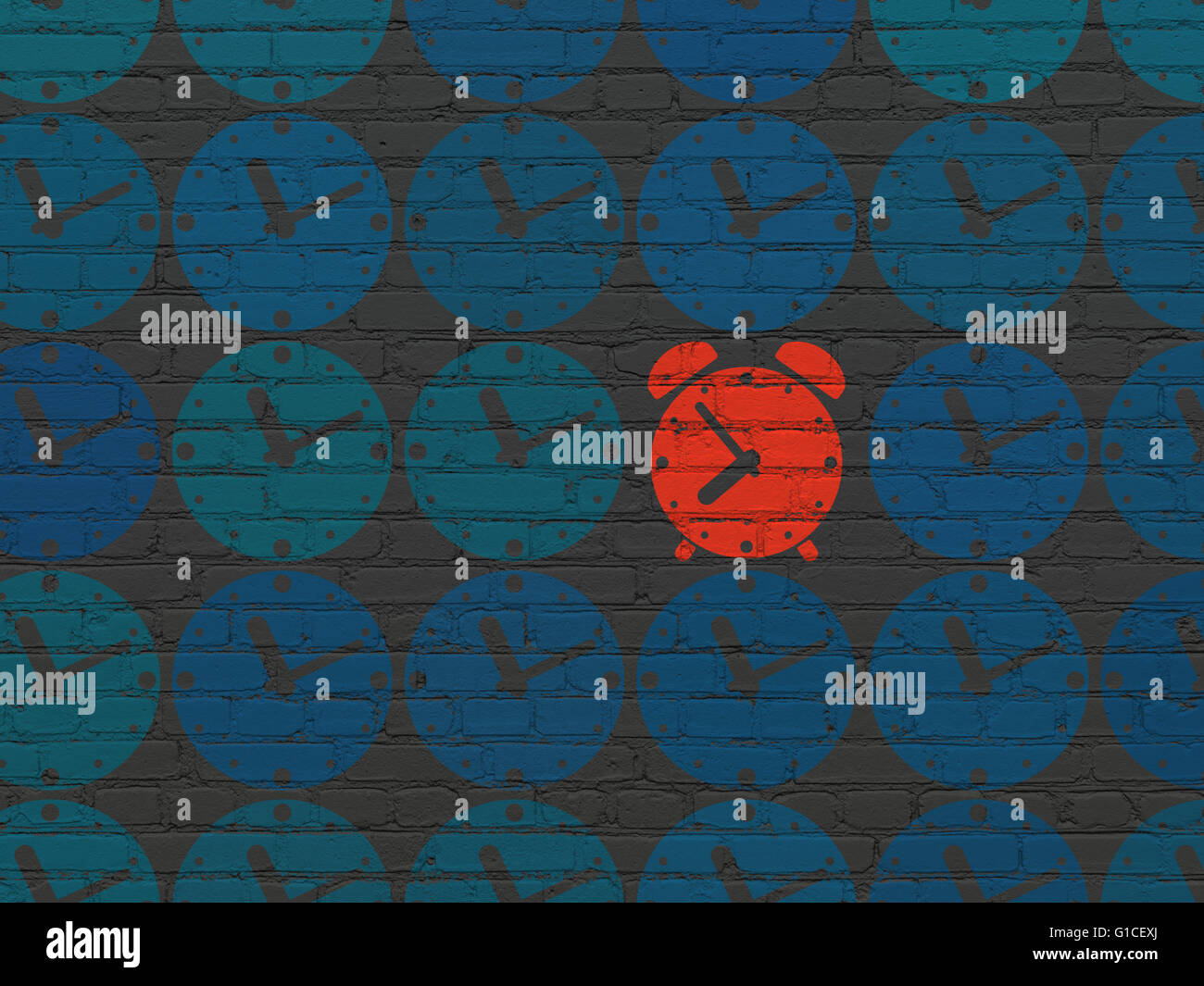 Timeline concept: alarm clock icon on wall background Stock Photo - Alamy