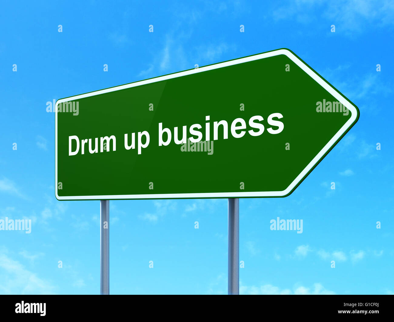Finance concept: Drum up business on road sign background Stock Photo ...