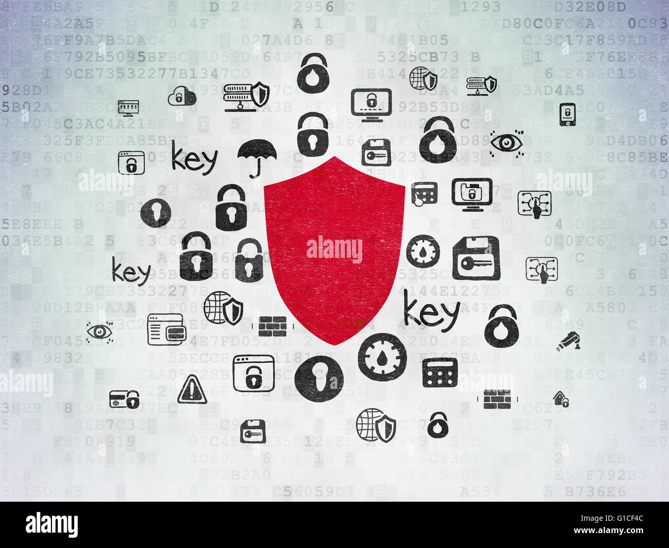 Privacy concept: Shield on Digital Data Paper background Stock Photo ...