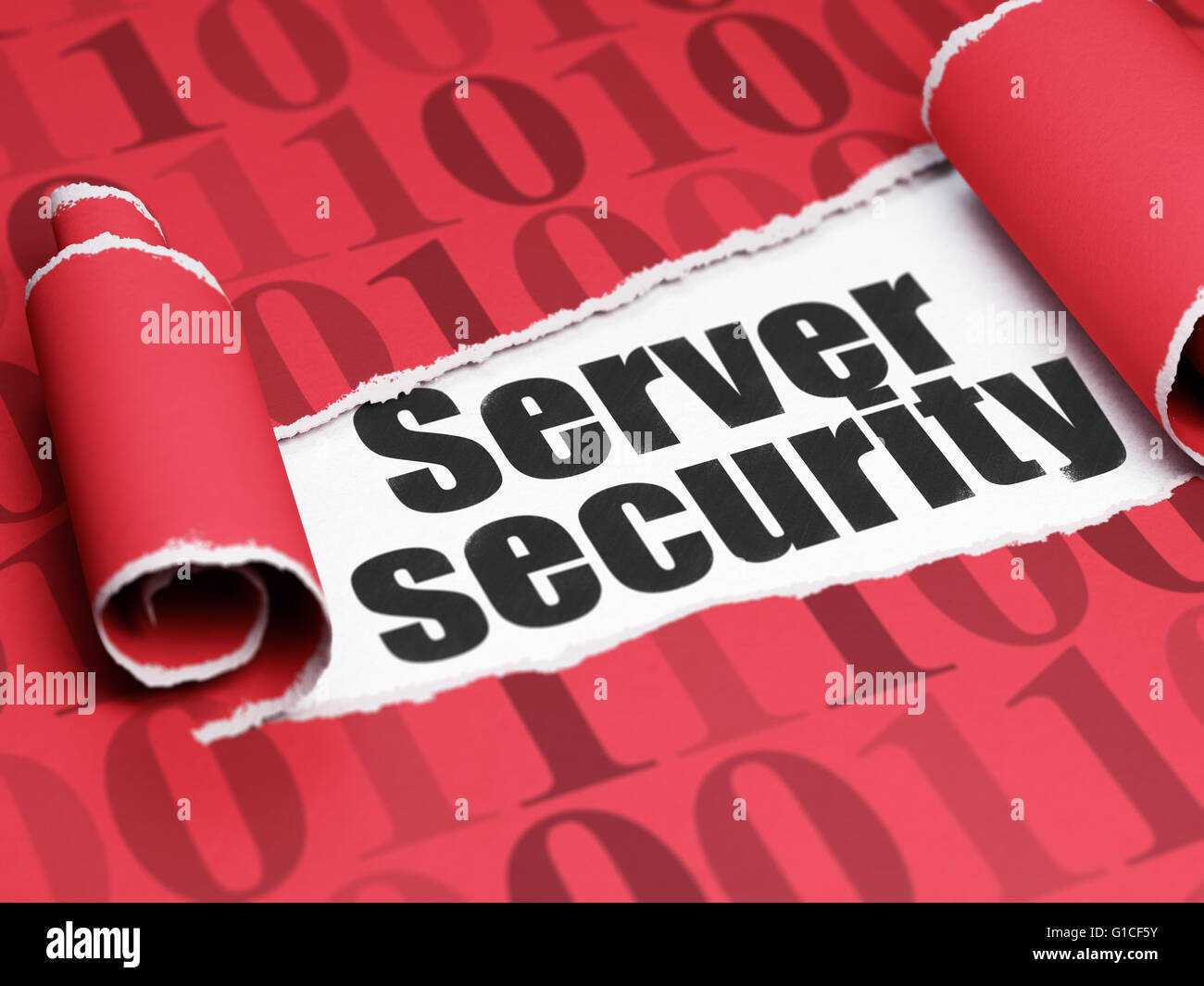 Safety concept: black text Server Security under the piece of torn ...