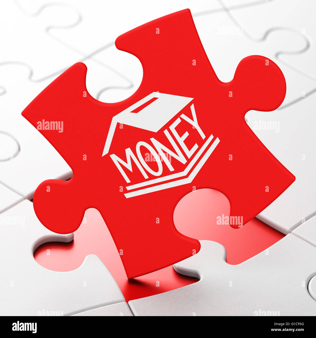 Banking concept: Money Box on puzzle background Stock Photo - Alamy