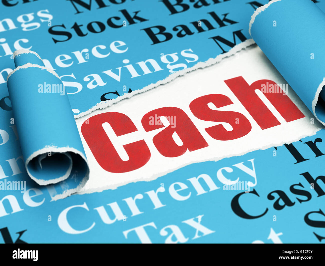 Currency concept: red text Cash under the piece of torn paper Stock ...