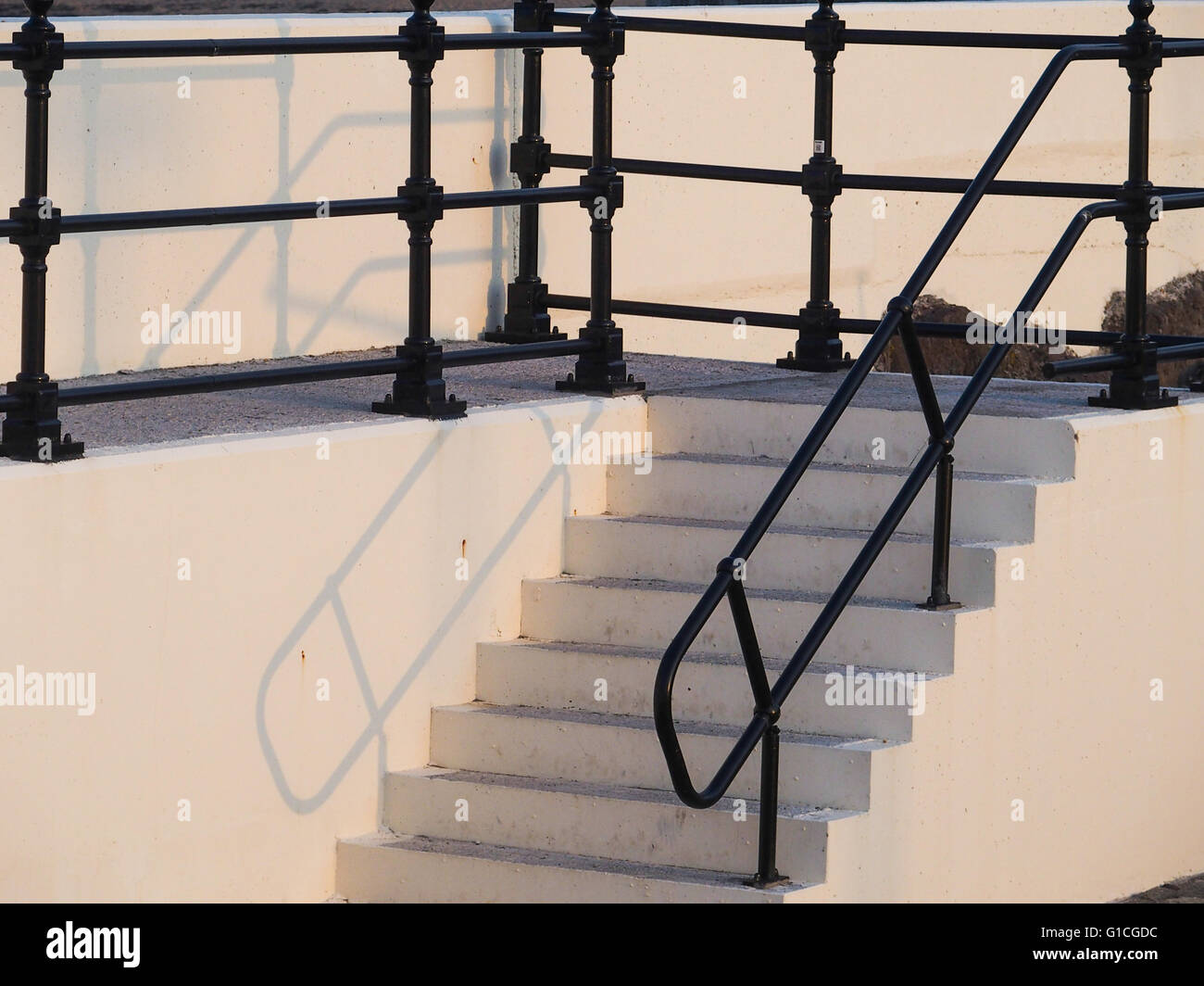 Stairs to walkway on new sea defence wall, North Berwick Stock Photo ...