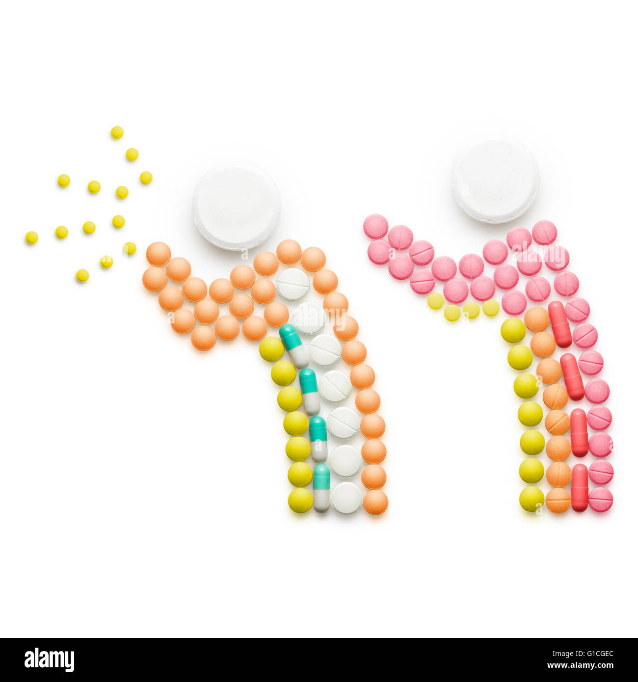 Creative health concept made of drugs and pills, isolated on white. A ...
