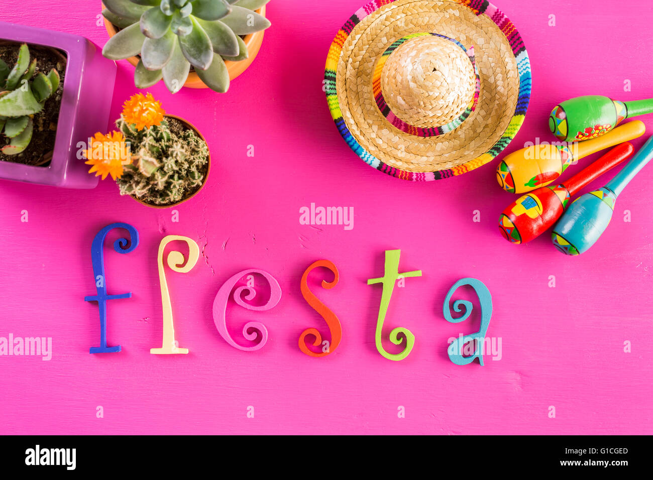 Traditional colorful table decorations for celebrating Fiesta Stock ...