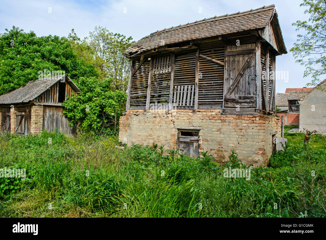 Rural old wooden warehouse for corn Stock Photo - Alamy