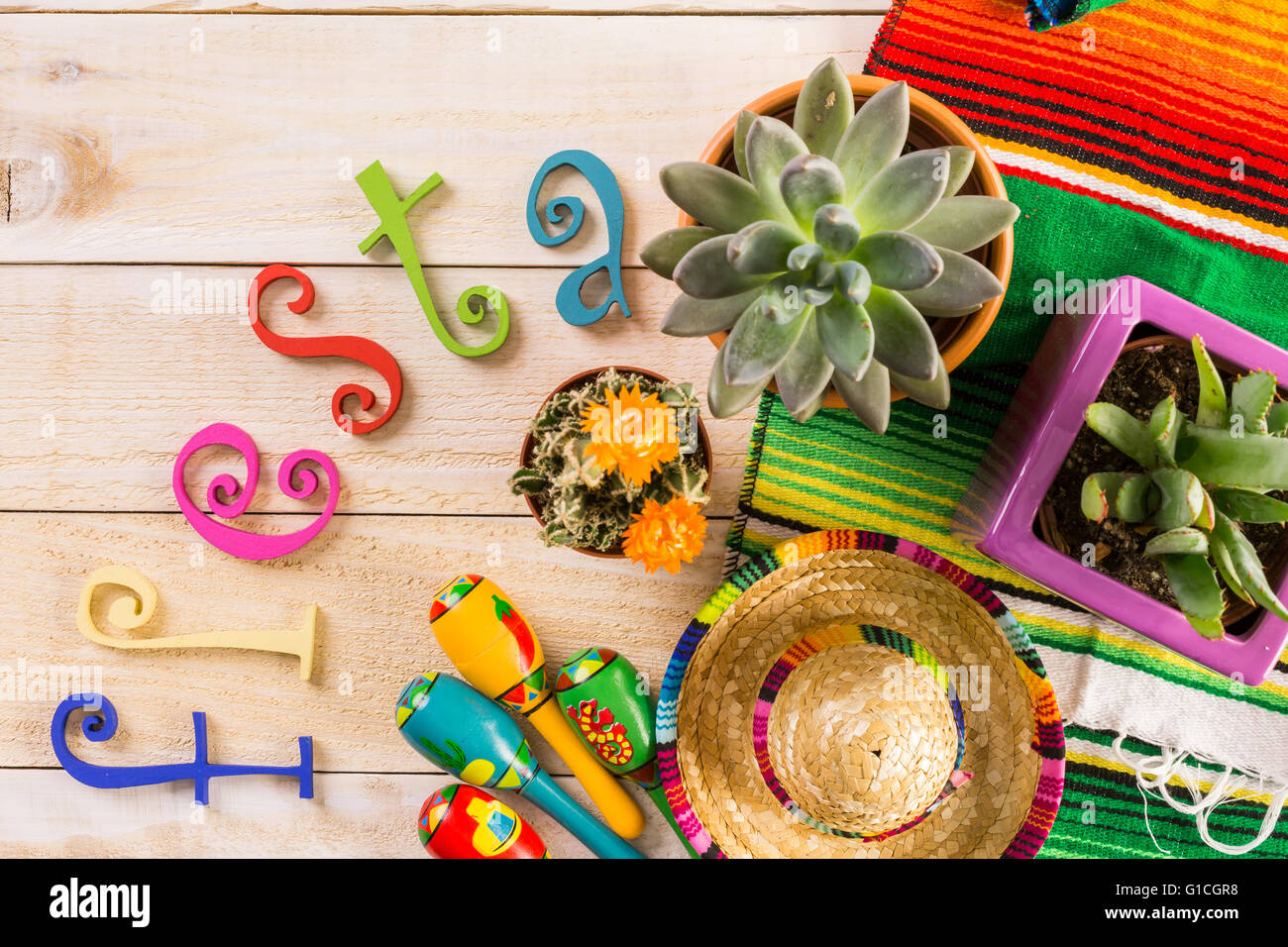 Traditional colorful table decorations for celebrating Fiesta Stock ...