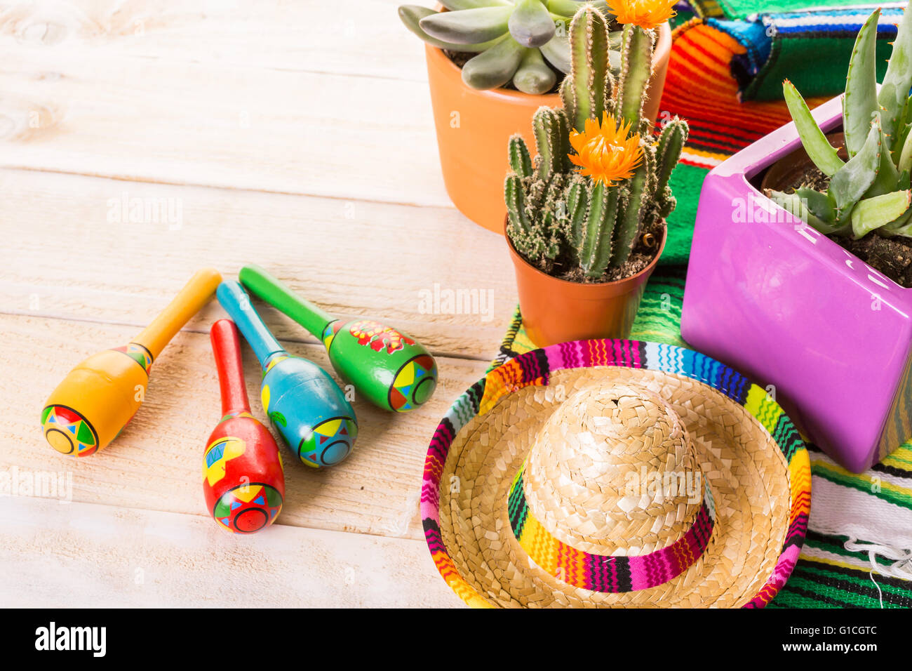 Traditional colorful table decorations for celebrating Fiesta Stock ...