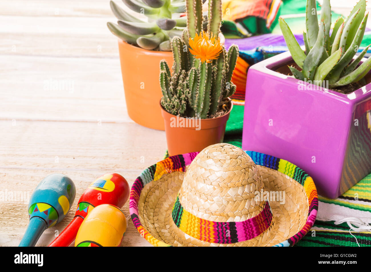 Traditional colorful table decorations for celebrating Fiesta Stock ...