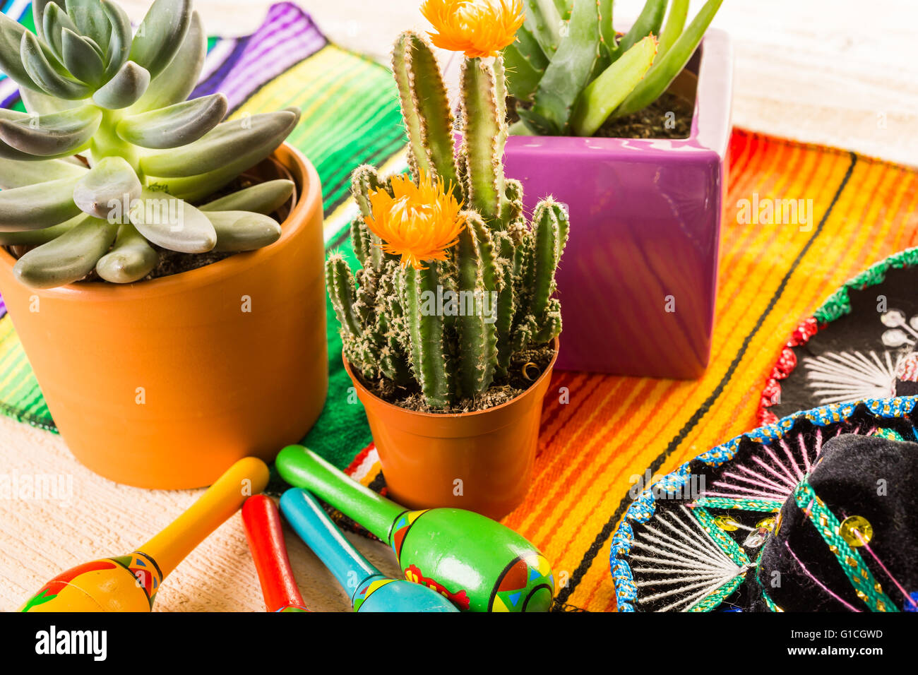Traditional colorful table decorations for celebrating Fiesta Stock ...