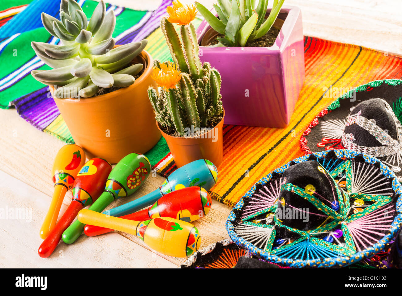 Traditional colorful table decorations for celebrating Fiesta Stock ...