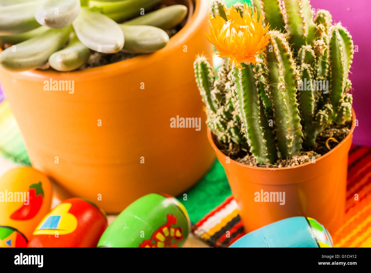 Traditional colorful table decorations for celebrating Fiesta Stock ...