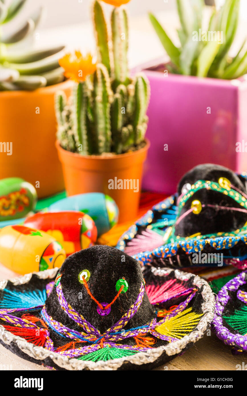 Traditional colorful table decorations for celebrating Fiesta Stock ...
