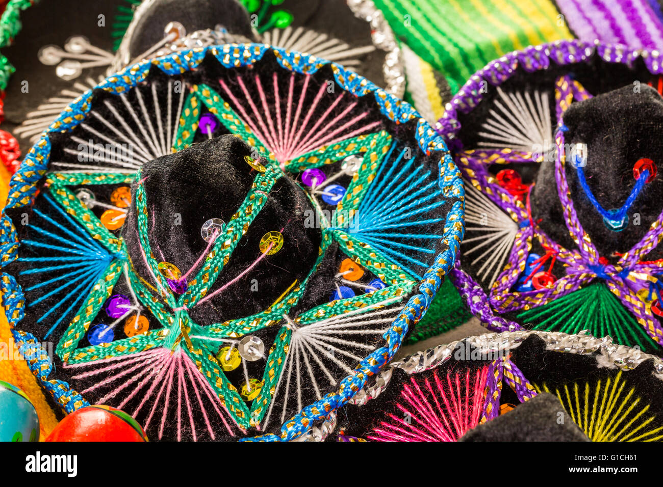 Traditional colorful table decorations for celebrating Fiesta Stock ...