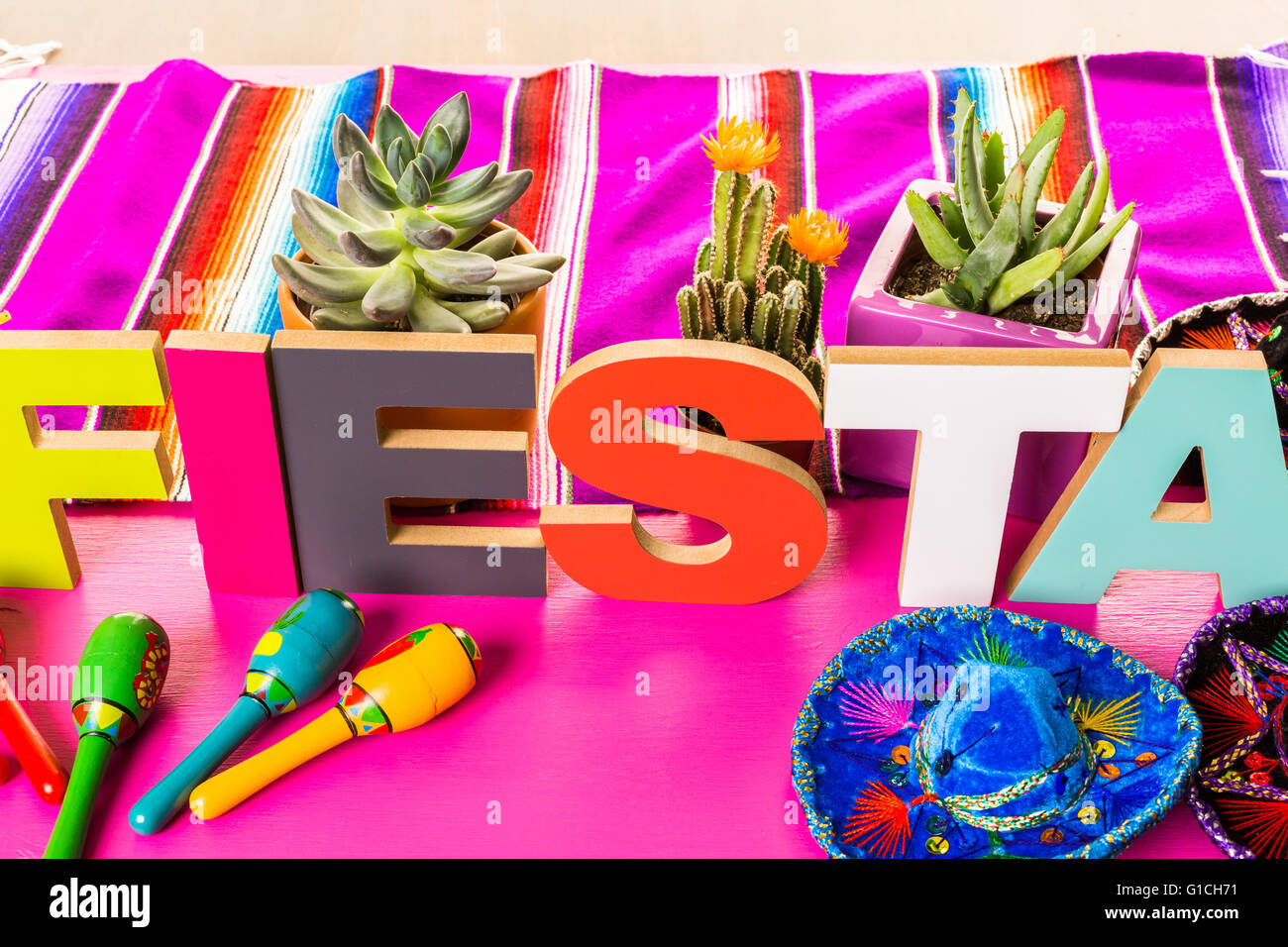 Traditional colorful table decorations for celebrating Fiesta Stock ...