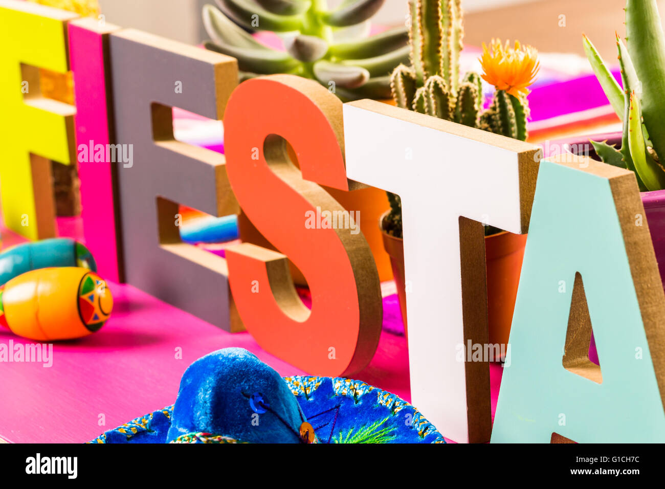 Traditional colorful table decorations for celebrating Fiesta Stock ...