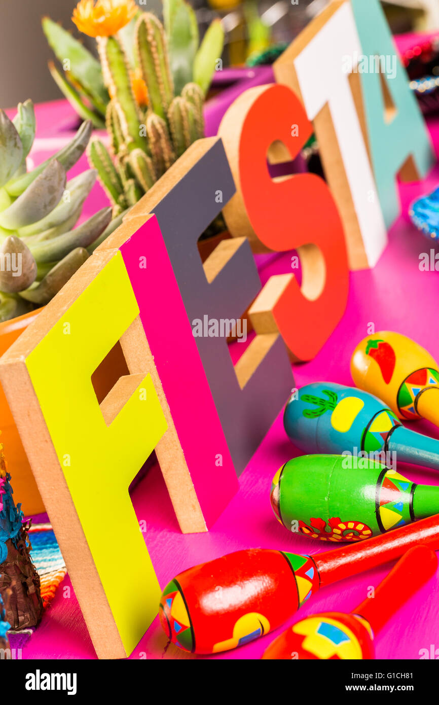 Traditional colorful table decorations for celebrating Fiesta Stock ...