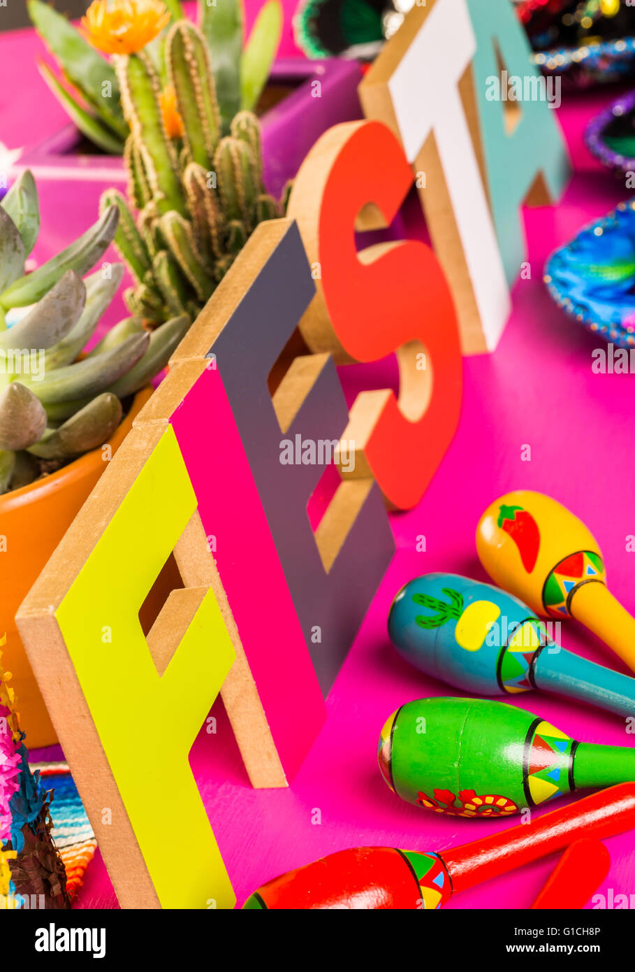 Traditional colorful table decorations for celebrating Fiesta Stock ...
