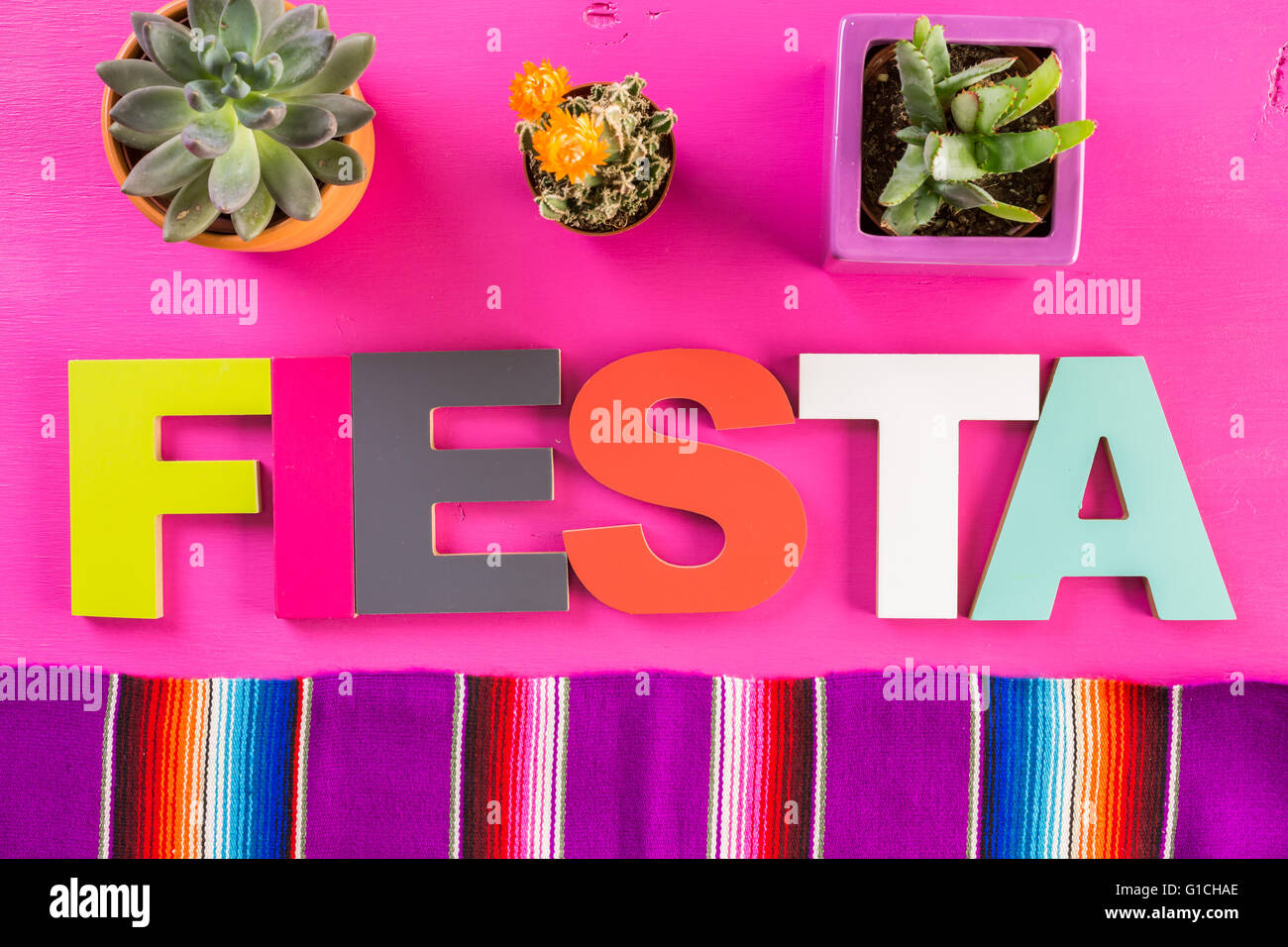 Traditional colorful table decorations for celebrating Fiesta Stock ...