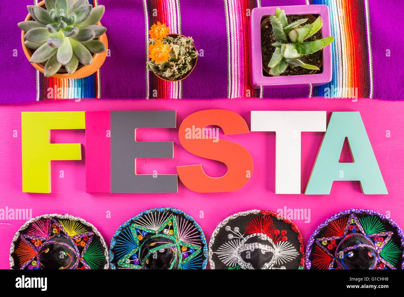 Traditional colorful table decorations for celebrating Fiesta Stock ...