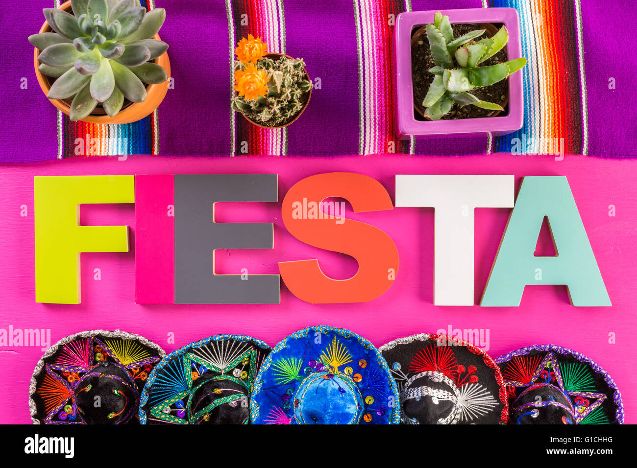 Traditional colorful table decorations for celebrating Fiesta Stock ...