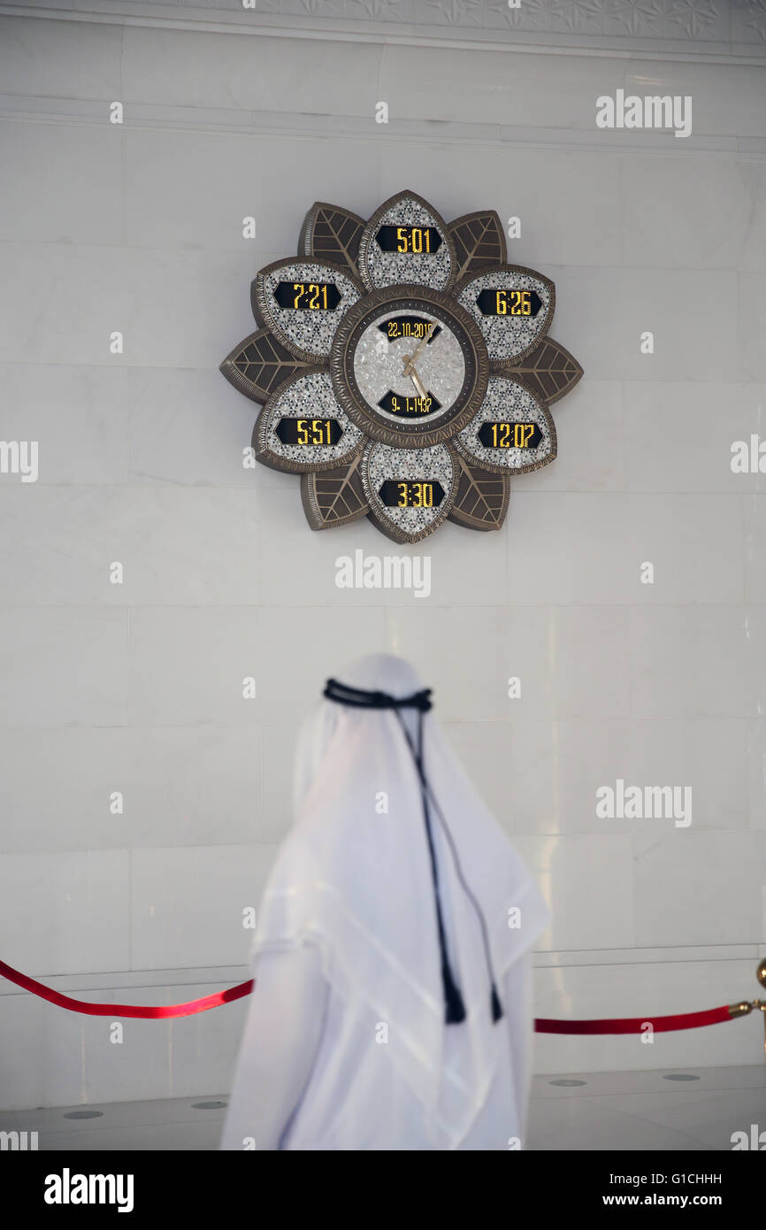 Ornate prayer clock, Sheikh Zayed Mosque, Abu Dhabi. United Arab ...