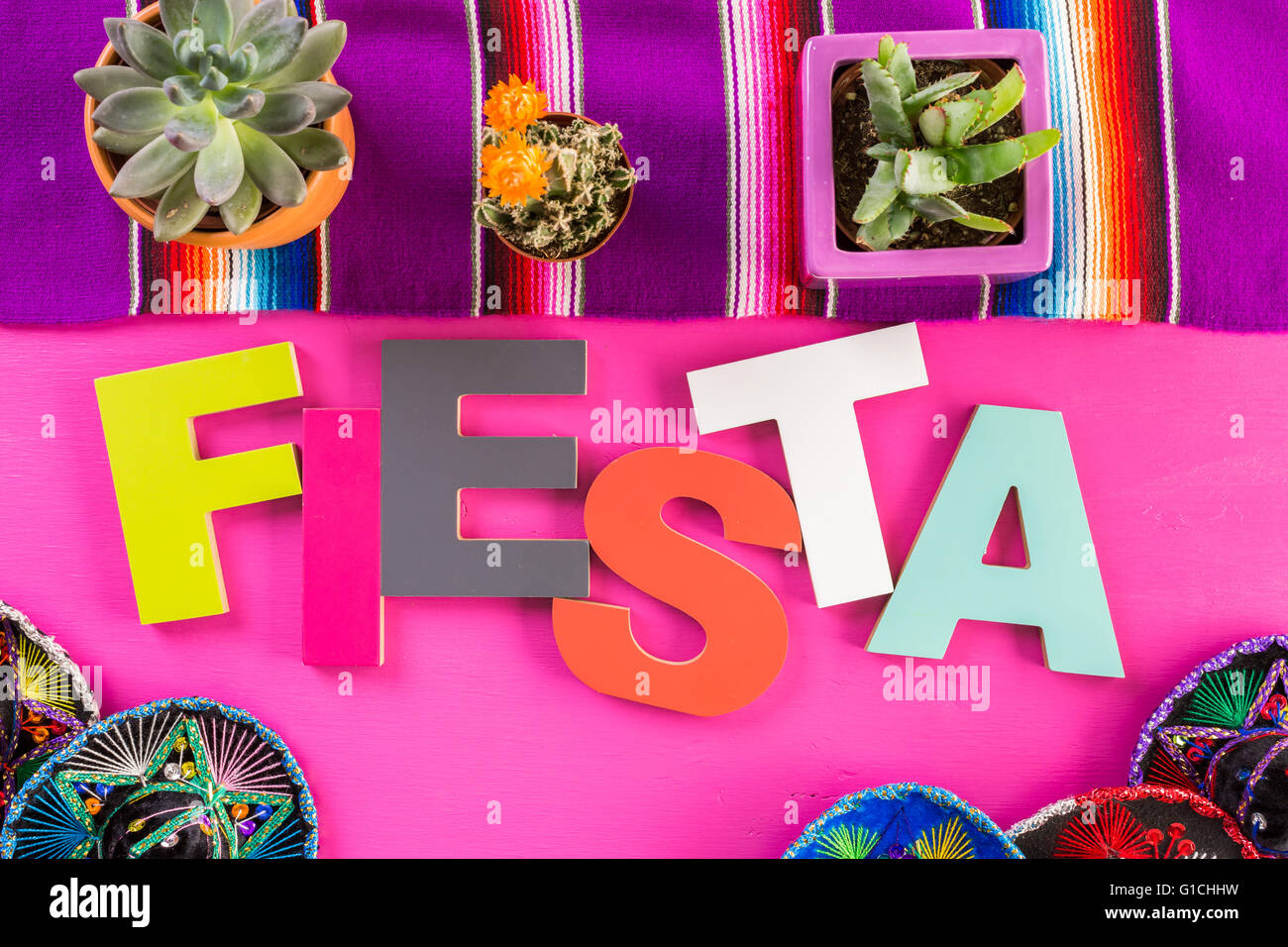 Traditional colorful table decorations for celebrating Fiesta Stock ...