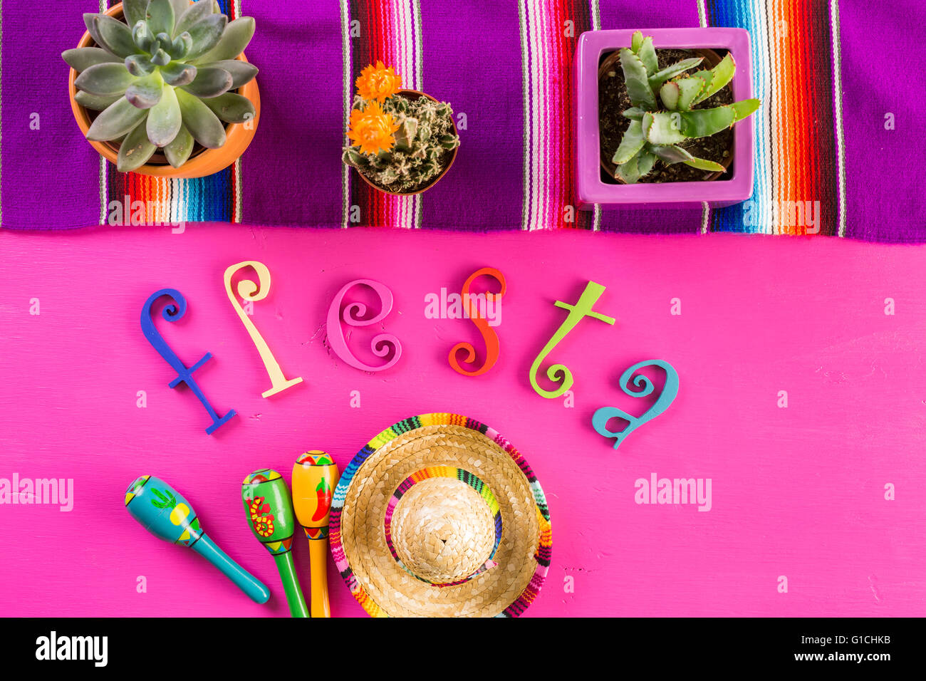 Traditional colorful table decorations for celebrating Fiesta Stock ...