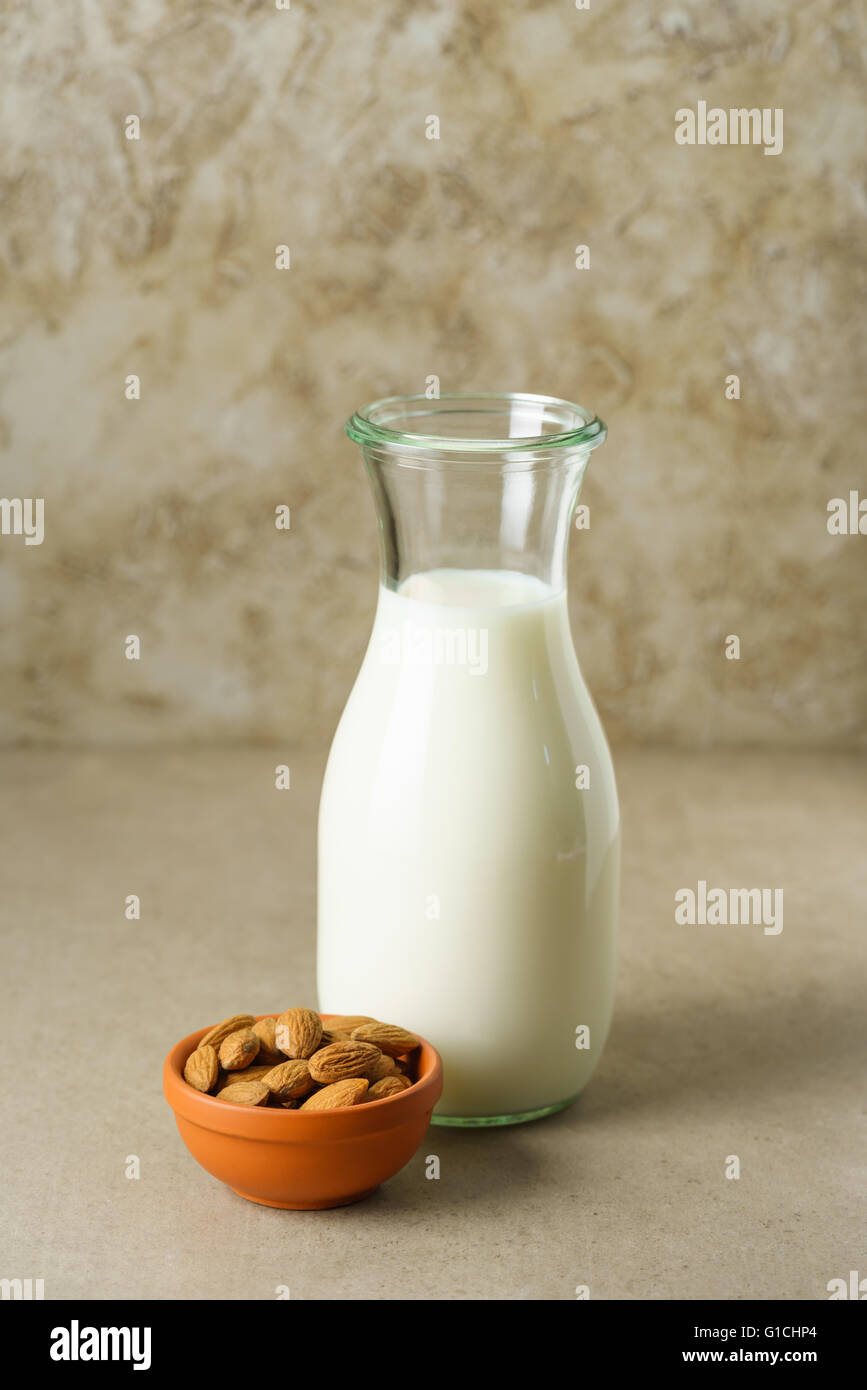 Almond milk in a bottle Stock Photo - Alamy