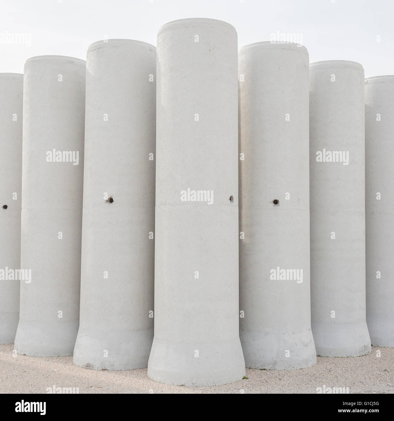 Concrete drainage pipes for industrial building construction Stock ...