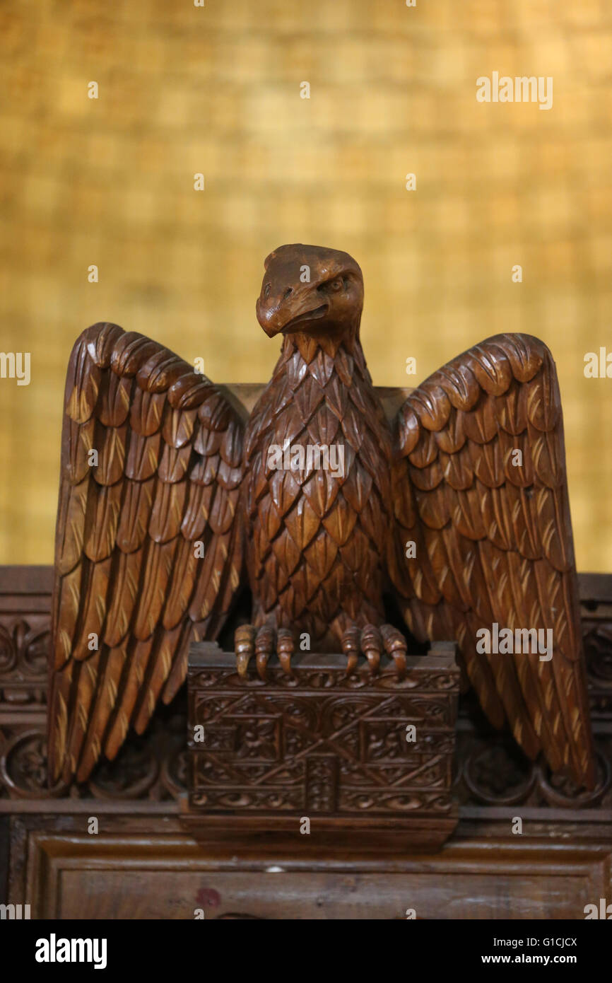 Carouge protestant temple. Carved wooden pulpit. The eagle represents ...